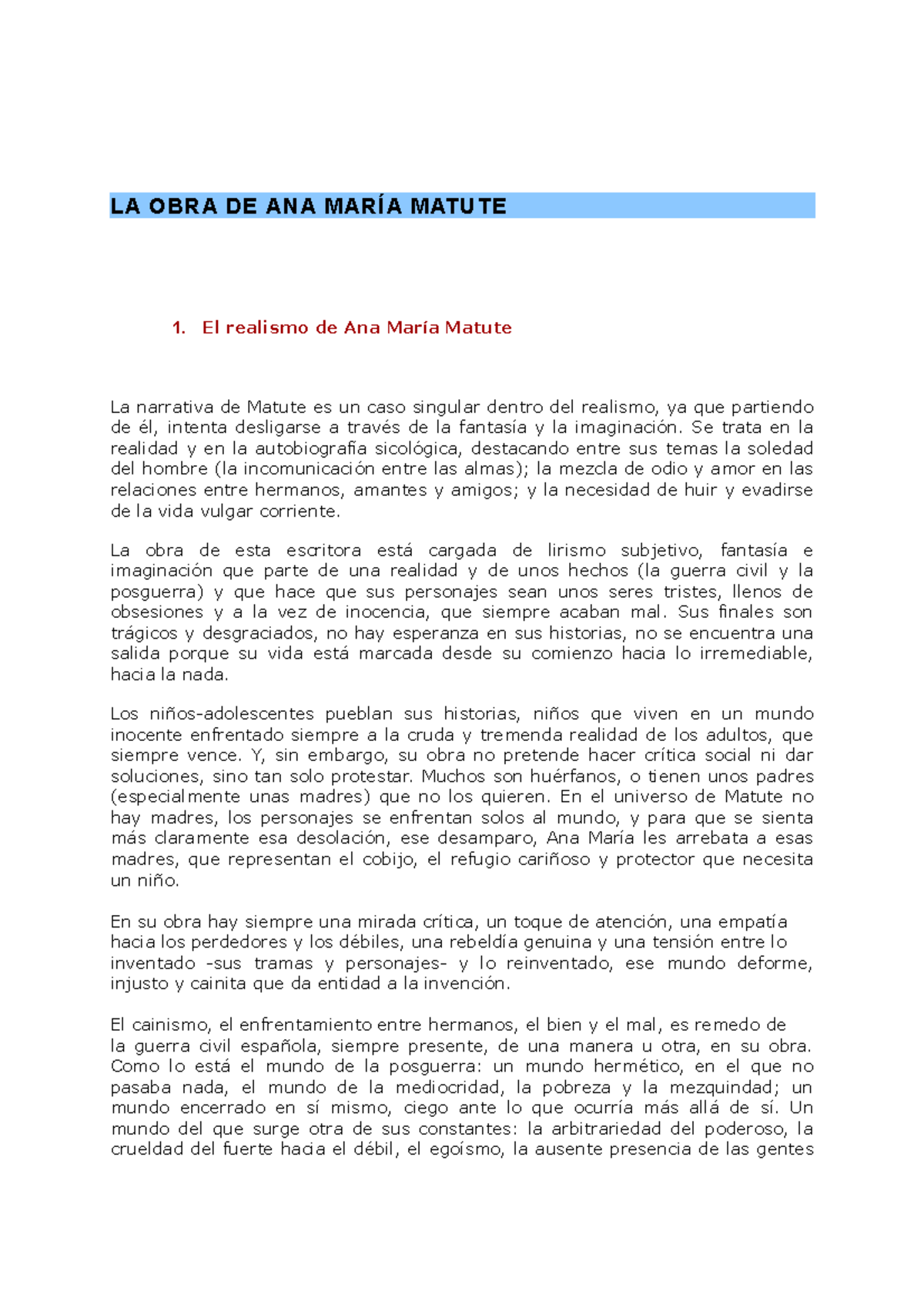 Obra de Ana María Matute - El realismo de Ana María Matute La narrativa ...