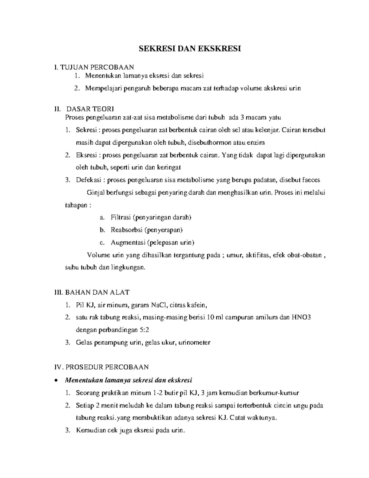 Sistem Ekskresi - Vbfd - SEKRESI DAN EKSKRESI I. TUJUAN PERCOBAAN ...