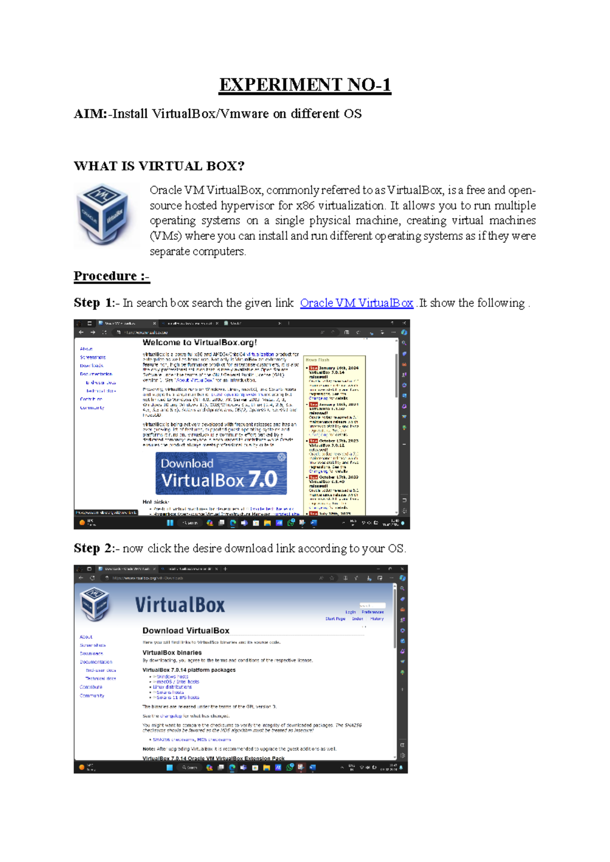 Experiment NO 1 CC - EXPERIMENT NO- 1 AIM:-Install VirtualBox/Vmware on different OS WHAT IS ...