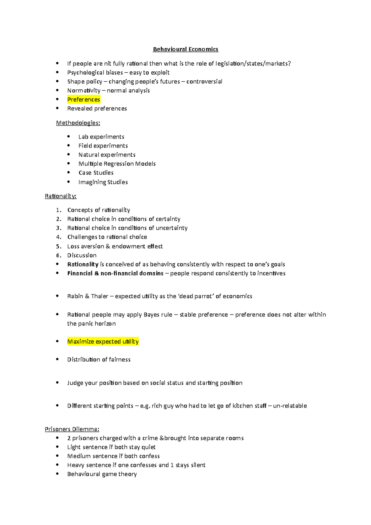 2019 0911-BE - lecture notes 3 behavioural economics - Behavioural ...