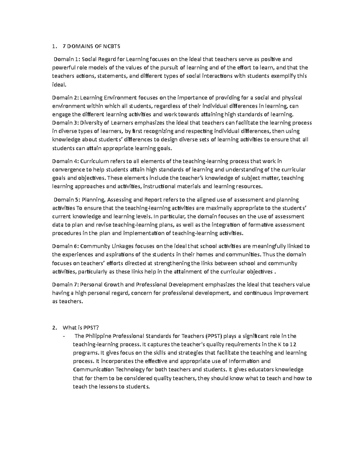 7 Domains OF Ncbts - lecture notes - 1. 7 DOMAINS OF NCBTS Domain 1 ...