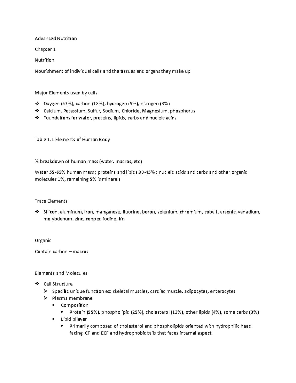 Advanced Nutrition Test 1 Ch 1-4 - Advanced Nutrition Chapter 1 ...