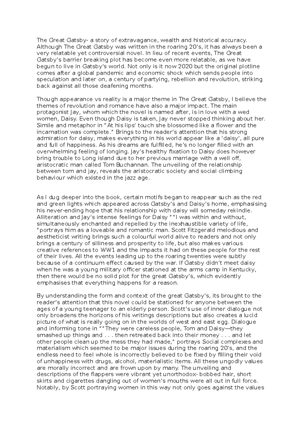 Great gatsby review - 19/20 - The Great Gatsby- a story of extravagance ...