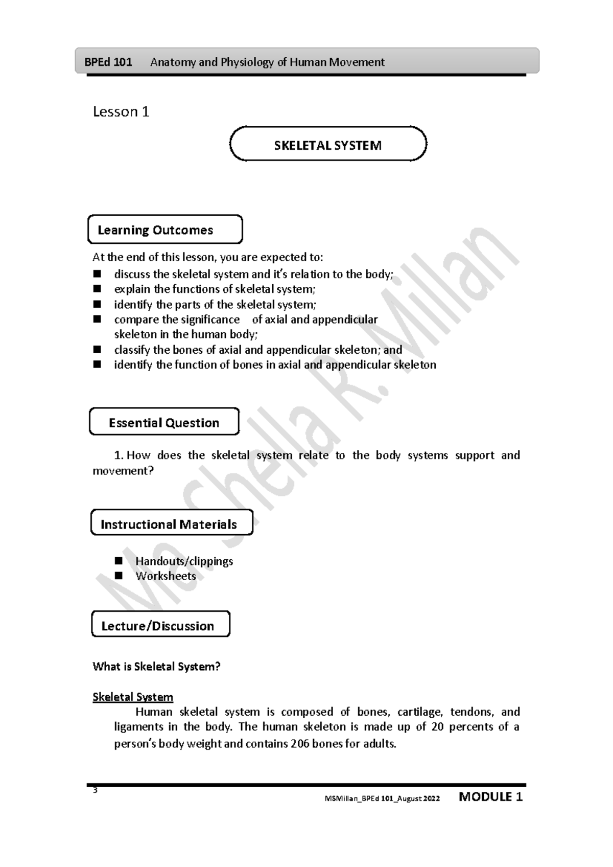 BPEd 101 Module 1 - Notes - 3 Lesson 1 At the end of this lesson, you ...