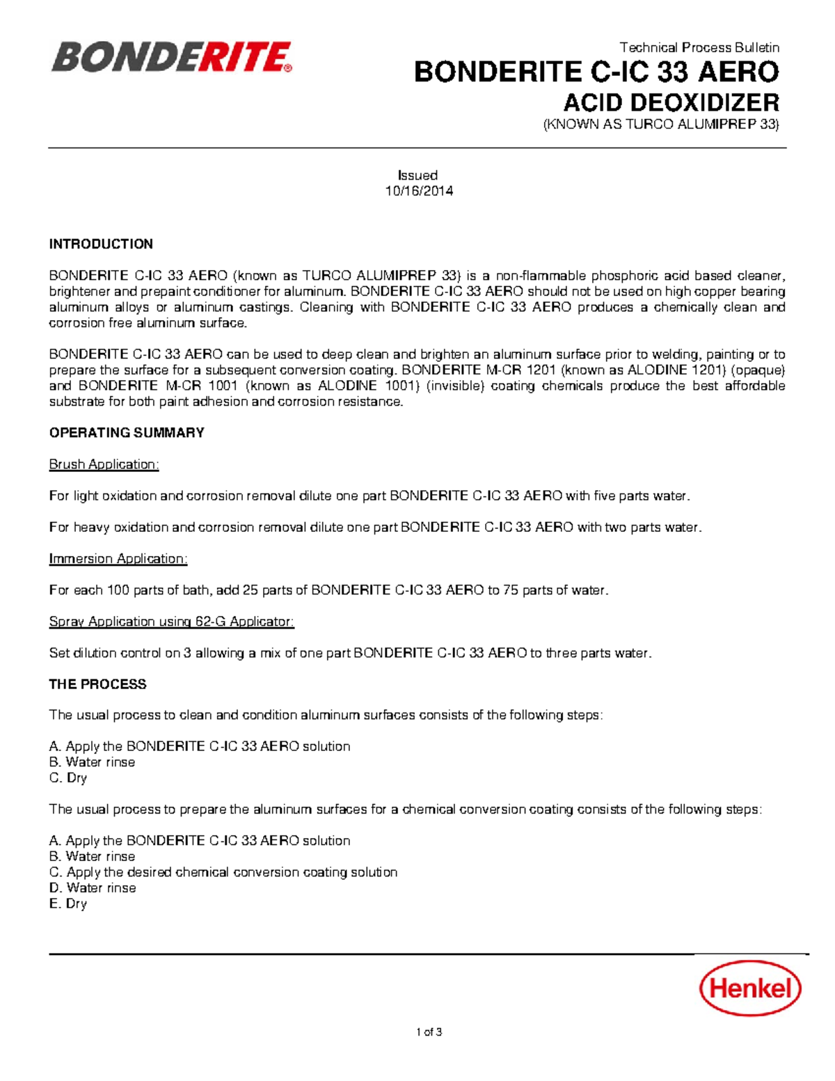09-01621 tds - COMO APLIACR EL APLUMIPREP - Technical Process Bulletin BONDERITE C-IC 33 AERO ...