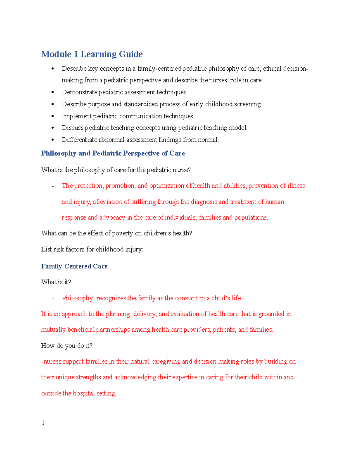 NURS 3574 Module 1 Learning Guide - Module 1 Learning Guide Describe ...