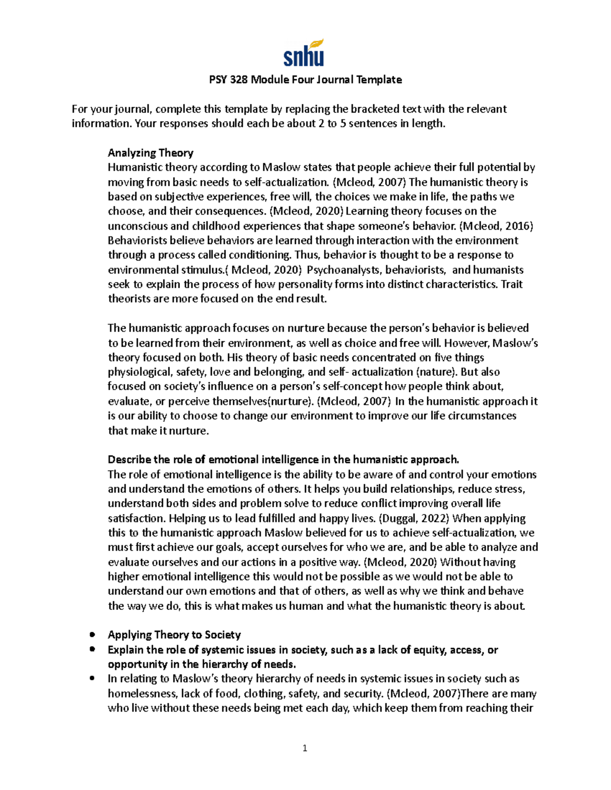 Psy 328 4-1 Journal - PSY 328 Module Four Journal Template For your ...