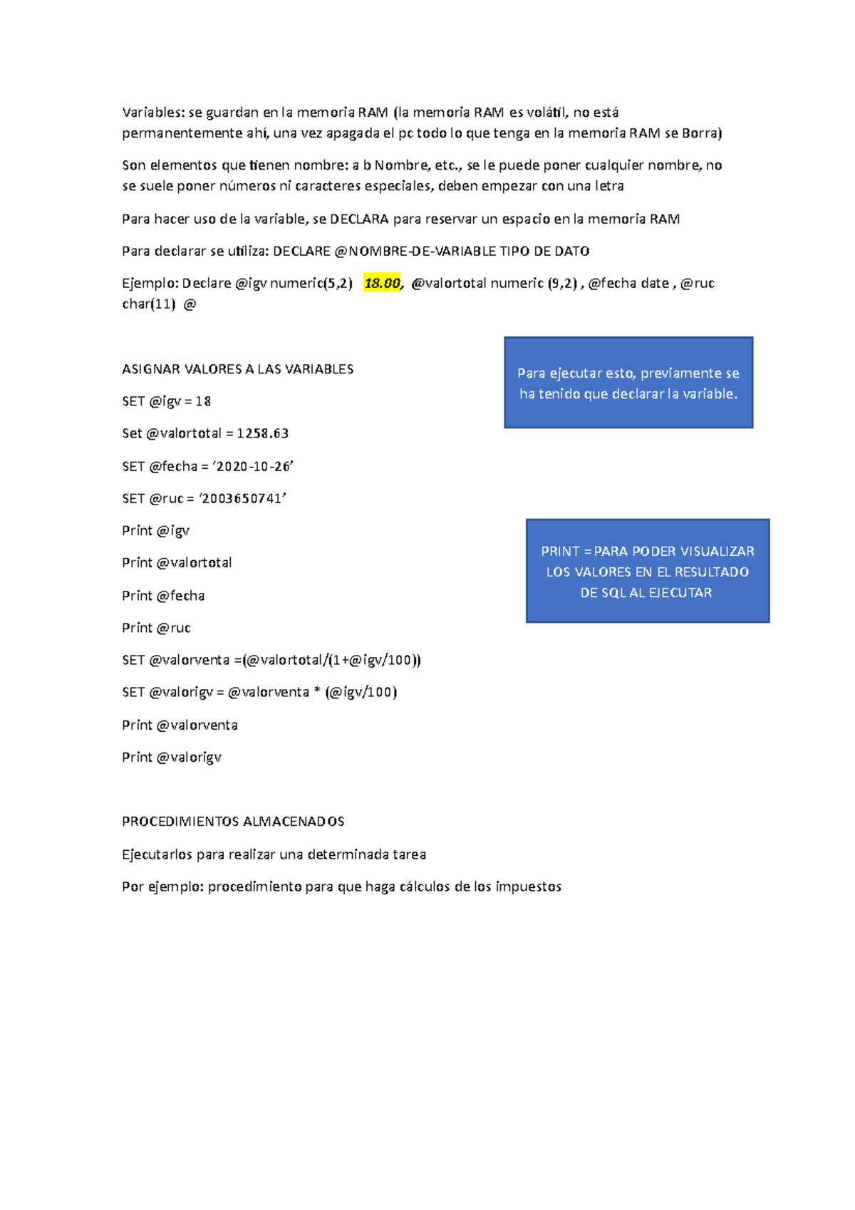 Clase 26-10 - Variables: se guardan en la memoria RAM (la memoria RAM es voláil, no está - Studocu