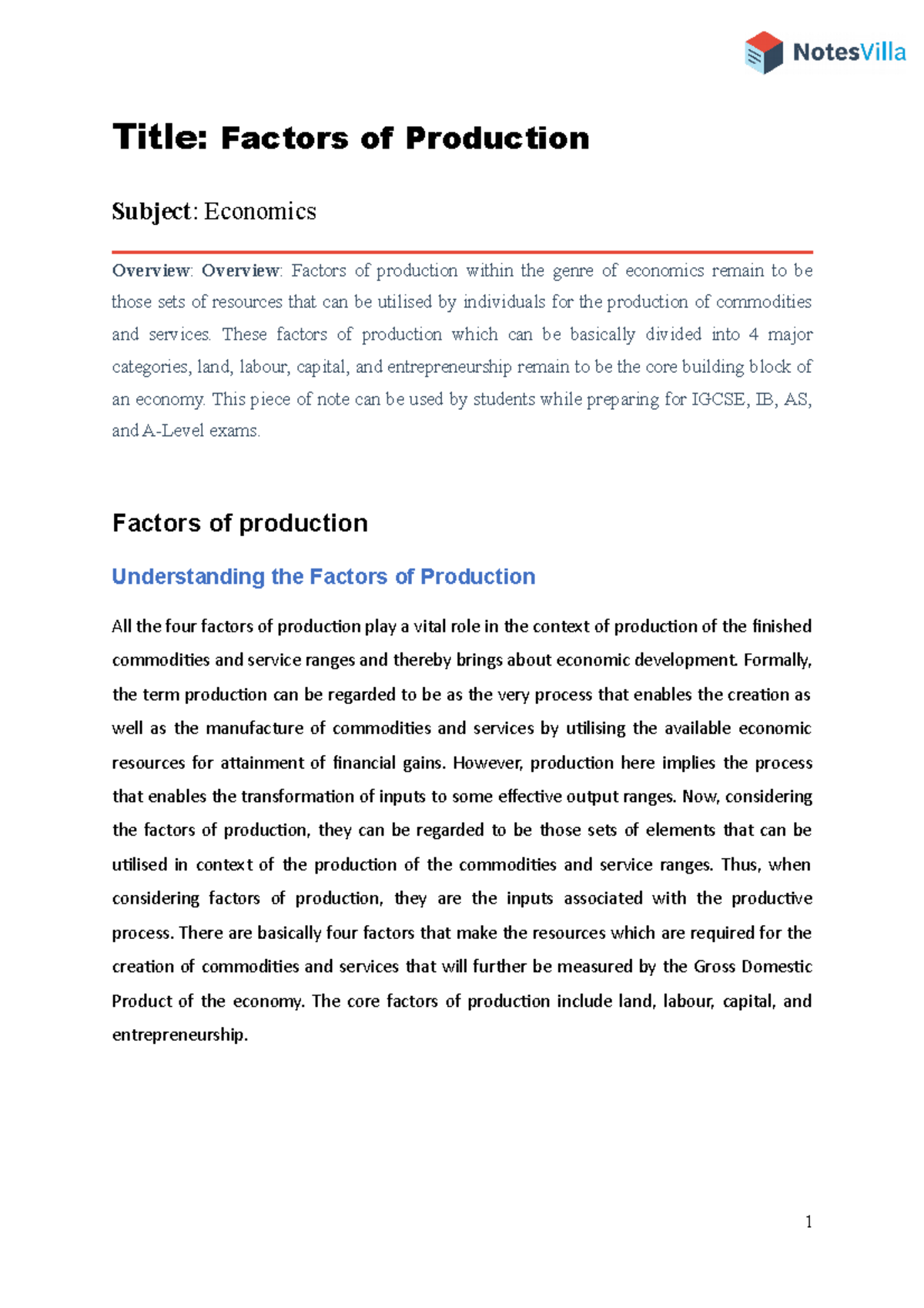 Factors-of-production - Title: Factors of Production Subject: Economics ...