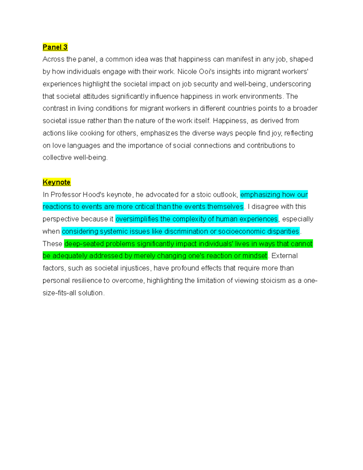 Reflection on Panel 3 and Keynote - Panel 3 Across the panel, a common ...