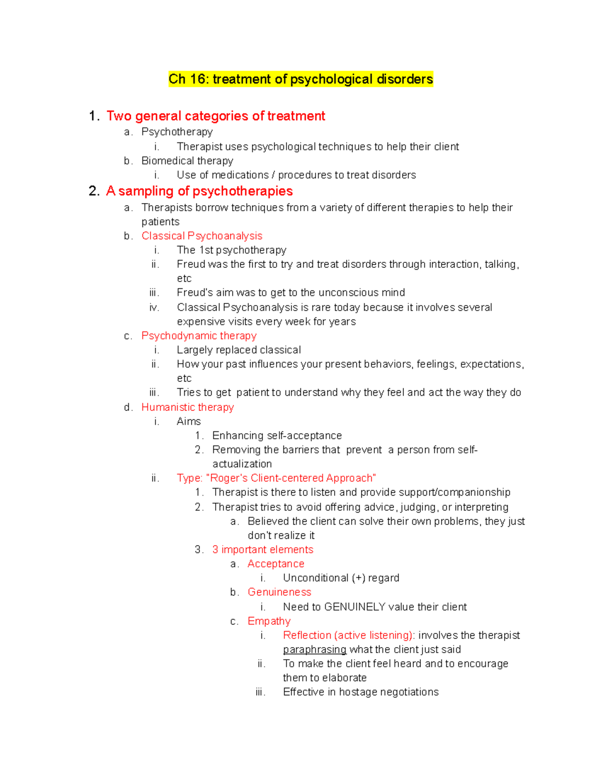 Ch 16 Class Notes - Ch 16: treatment of psychological disorders 1. Two ...