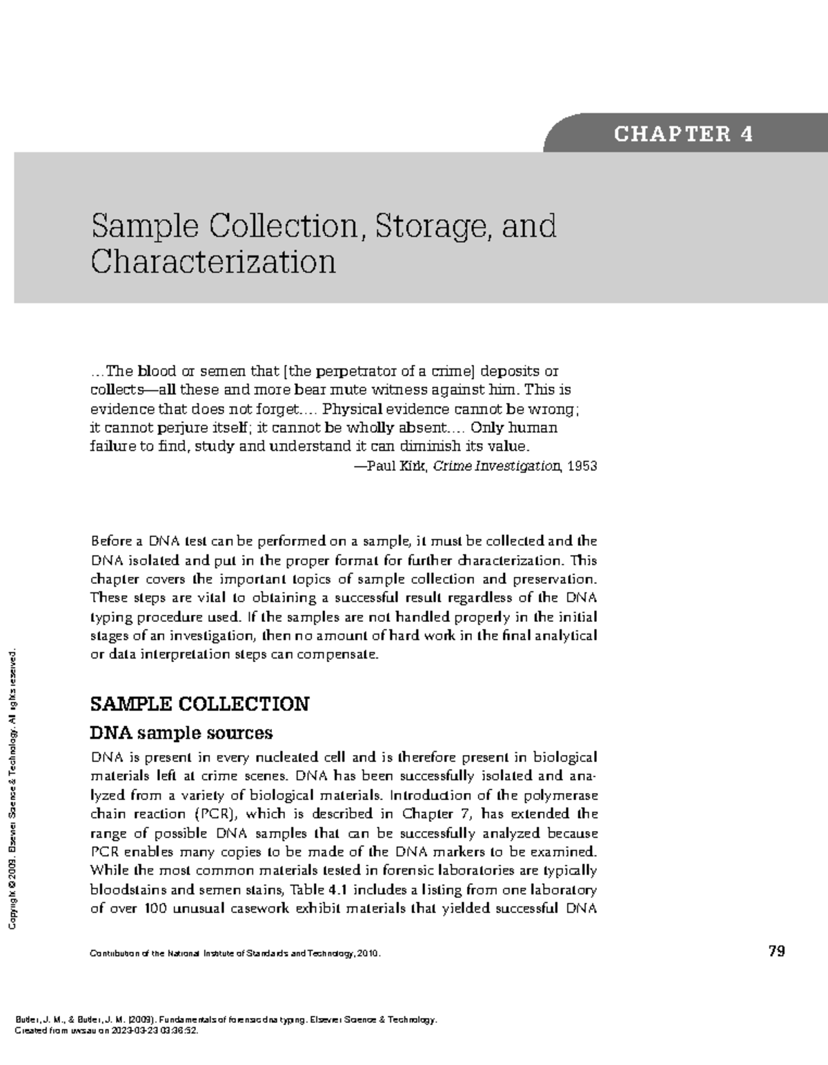 Fundamentals of Forensic DNA Typing - ( Chapter 4 Sample Collection, Storage, and ...