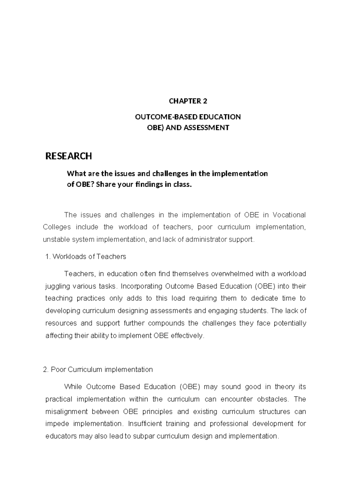 Chapter 2 ANS - CHAPTER 2 OUTCOME-BASED EDUCATION OBE) AND ASSESSMENT ...