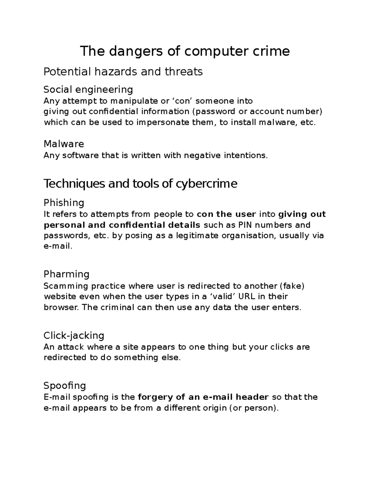 2.2 dangers of computer crime - The dangers of computer crime Potential ...