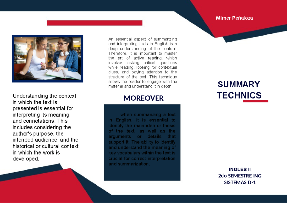 Triptico ingles II - Wirner Peñaloza Understanding the context in which ...