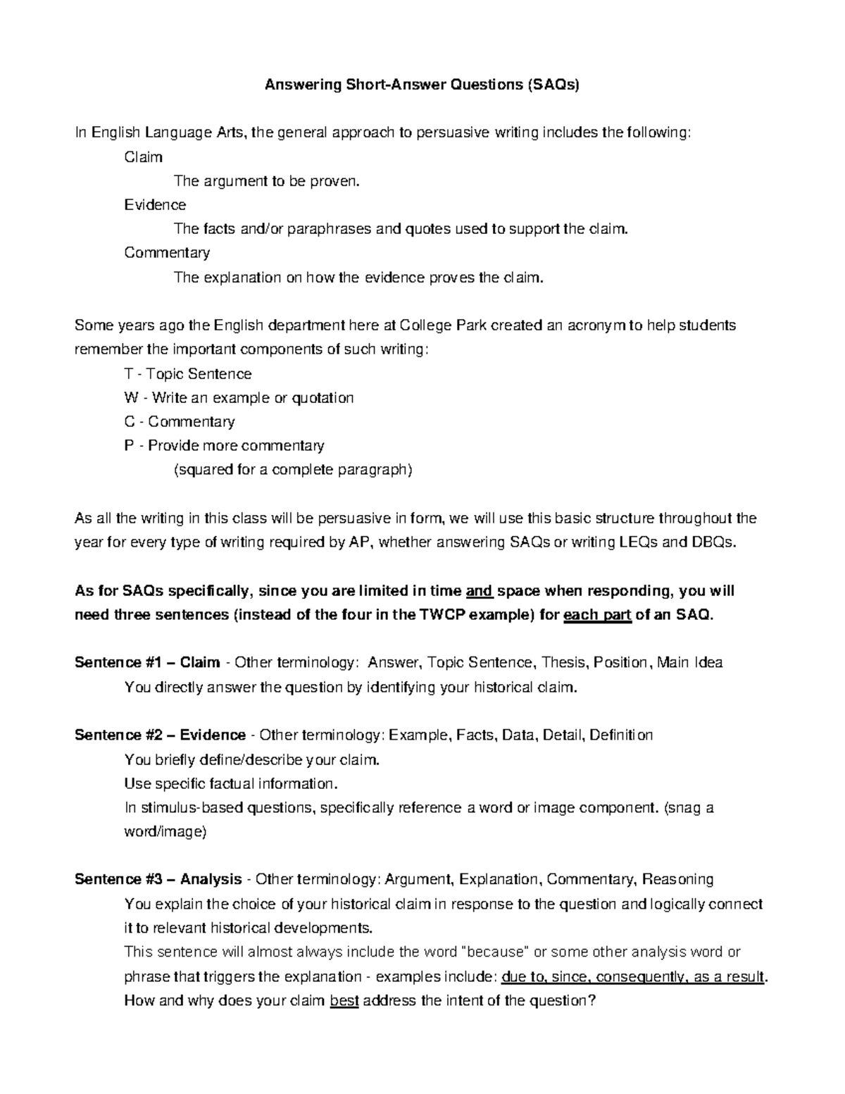 How to Respond to Short Answer Questions - Answering Short-Answer ...