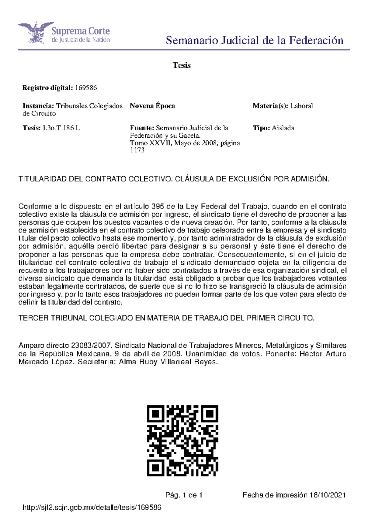 Tesis 169586 - Tesis Registro digital: 169586 TITULARIDAD DEL CONTRATO ...