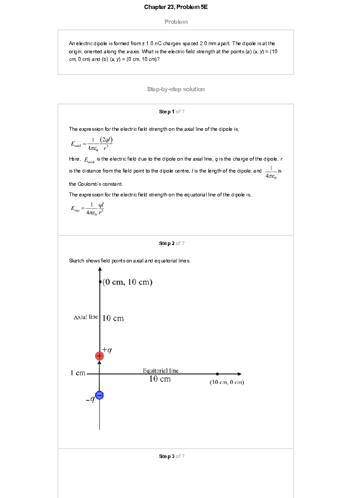 005 E - assignment - Chapter 23, Problem 5E Problem An electric dipole is formed from ± 1 nC ...