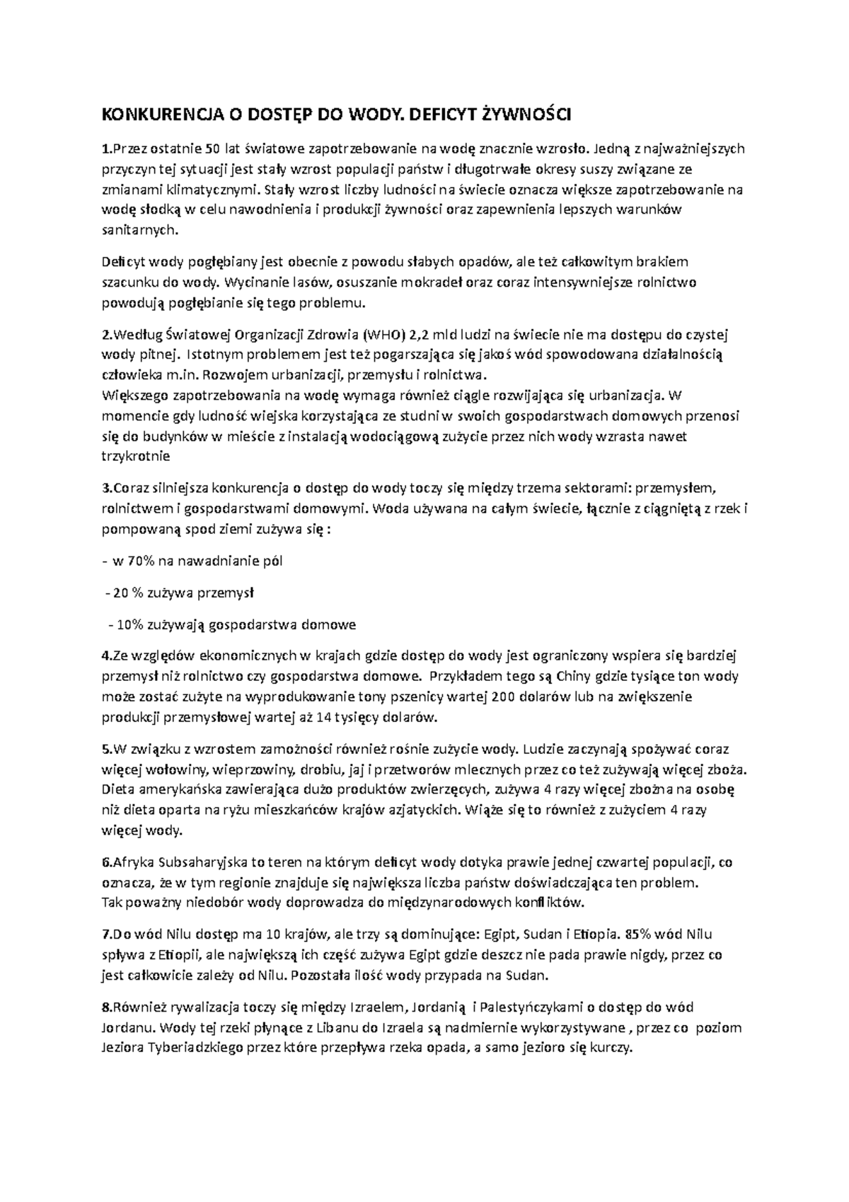 Ekologia 5 - KONKURENCJA O DOSTĘP DO WODY. DEFICYT ŻYWNOŚCI 1 ostatnie ...