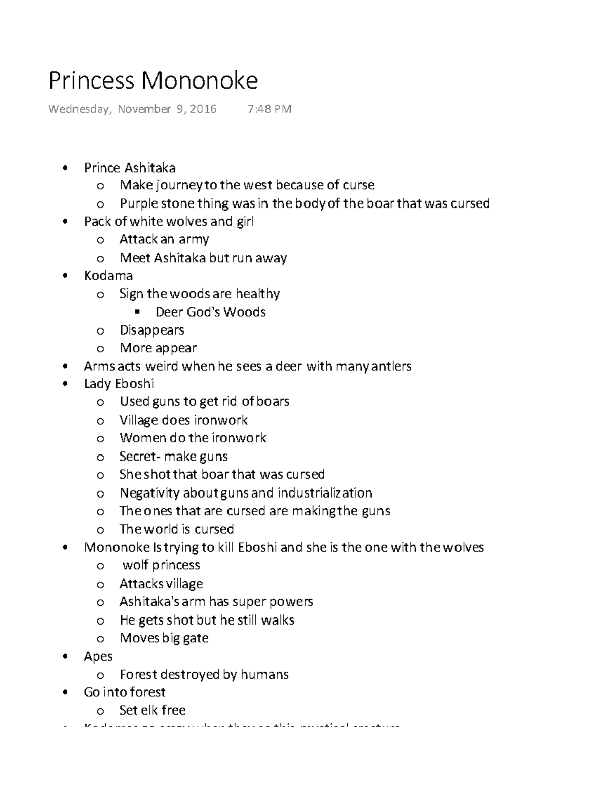 Princess Mononoke - Movie and Class Notes. Professor Yasuda: Japanese ...