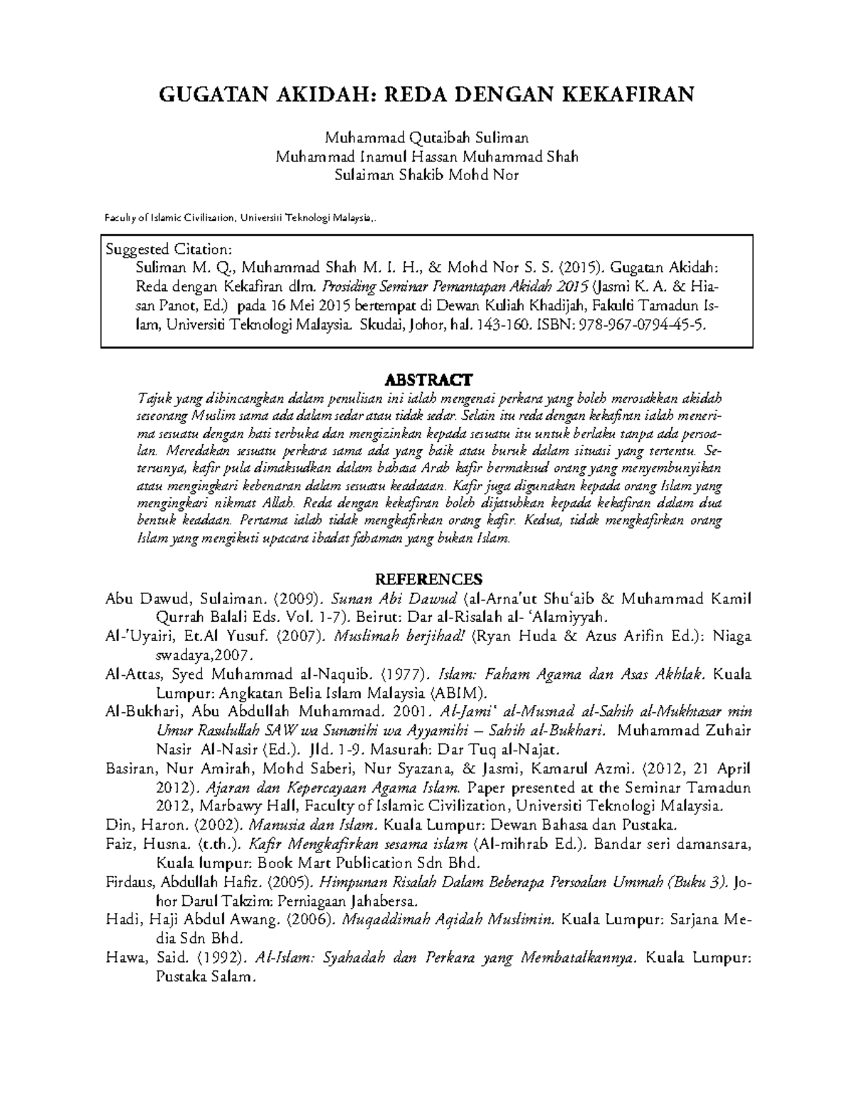 Gugatan Akidah Reda dengan Kekafiran - GUGATAN AKIDAH: REDA DENGAN KEKAFIRAN Muhammad Qutaibah ...