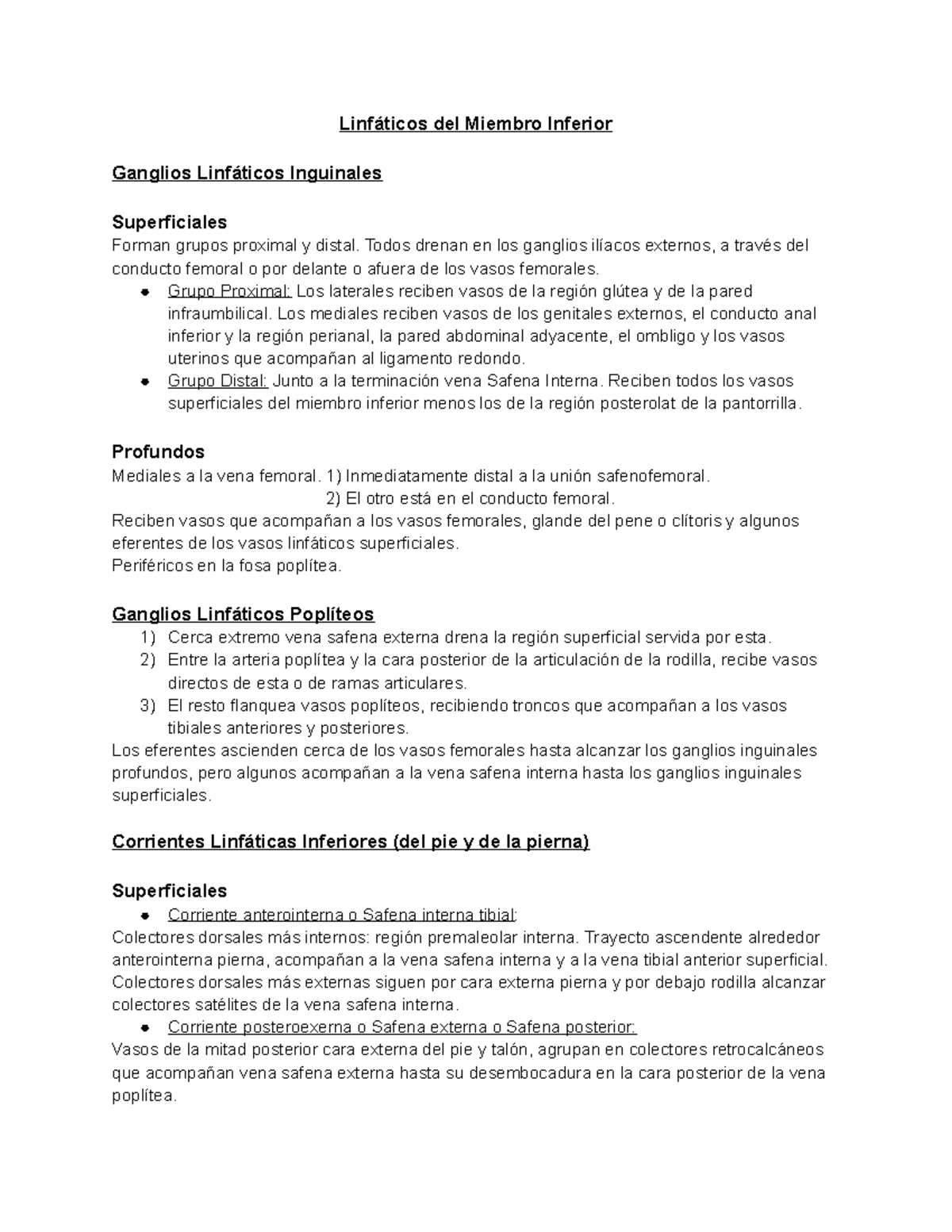 Resumen linfáticos miembro inferior (Fi) - Linfáticos del Miembro ...