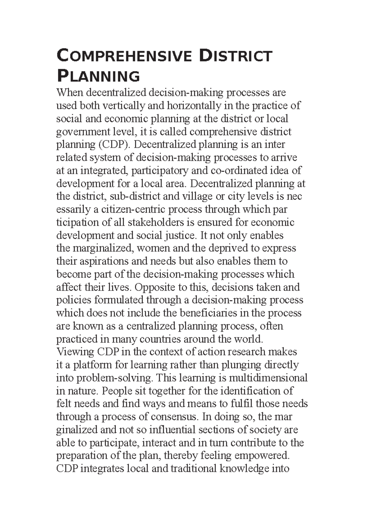 Comprehensive District Planning - COMPREHENSIVE DISTRICT PLANNING When ...