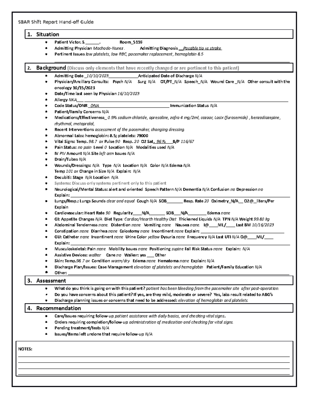 SBAR 10 16 23 #1 - clinical SBAR - SBAR Shift Report Hand-off Guide 1 ...