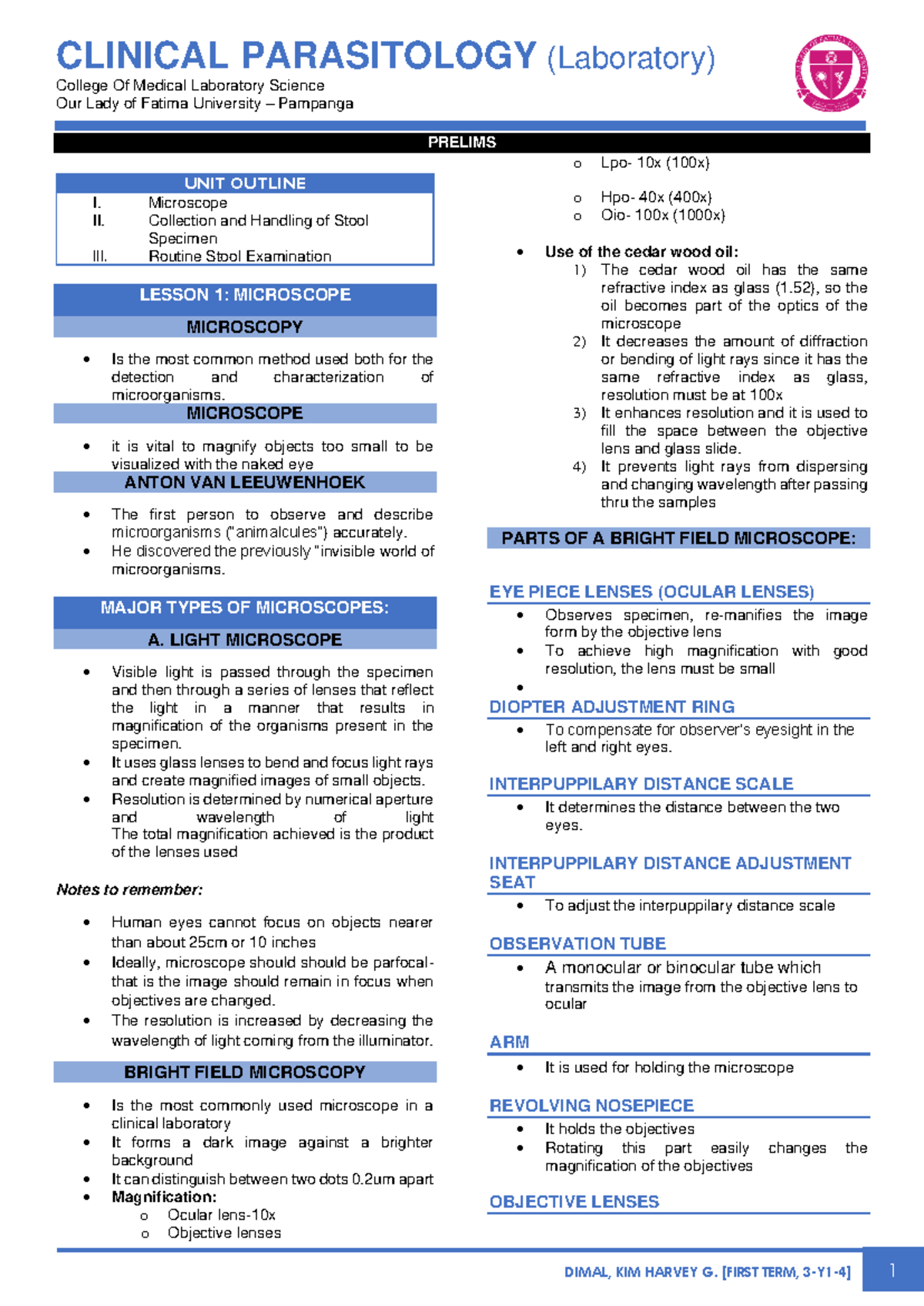 PARA311(LAB) Prelims - For laboratory - CLINICAL PARASITOLOGY ...