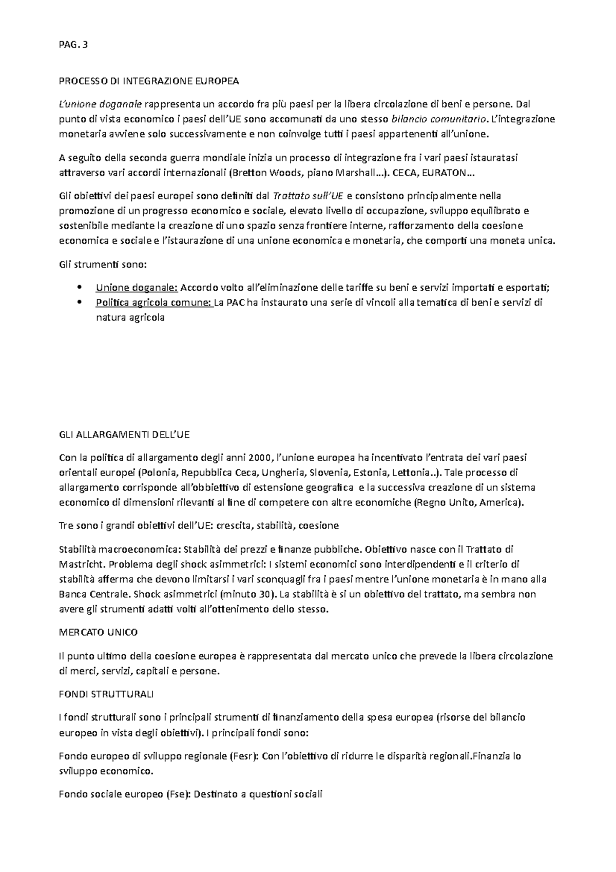 Processo DI Integrazione Europea - PAG. 3 PROCESSO DI INTEGRAZIONE ...