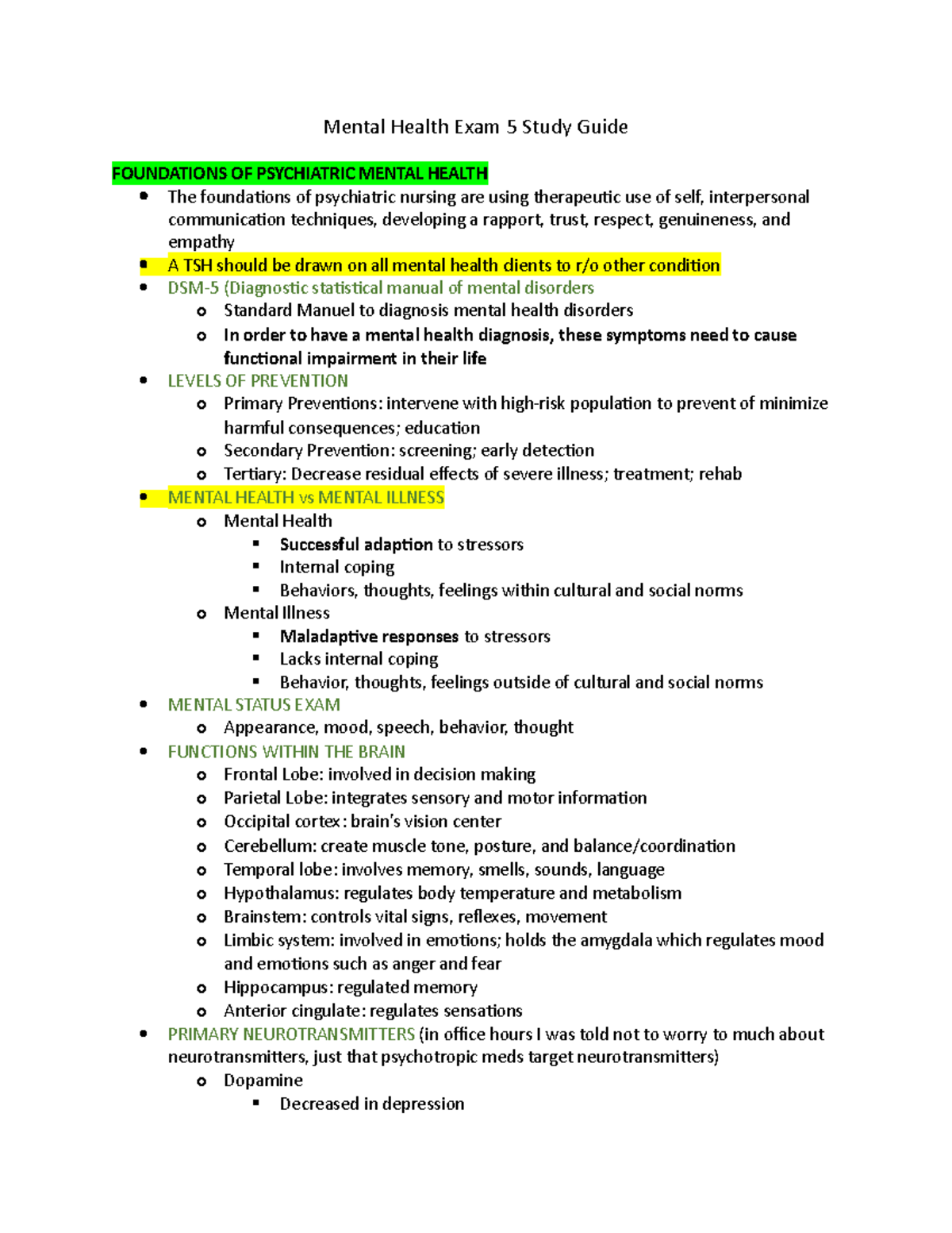 Mental Health Exam study guide - Mental Health Exam 5 Study Guide ...