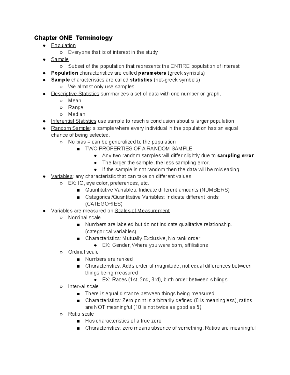 Notes For Exam 1 This Is What Was Covered In The First Four Chapters