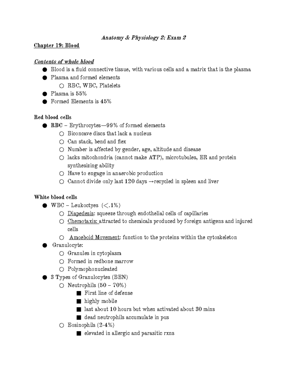 A&P Exam 2 Study Guide - Marian Leal - Anatomy & Physiology 2: Exam 2 Chapter 19: Blood Contents ...