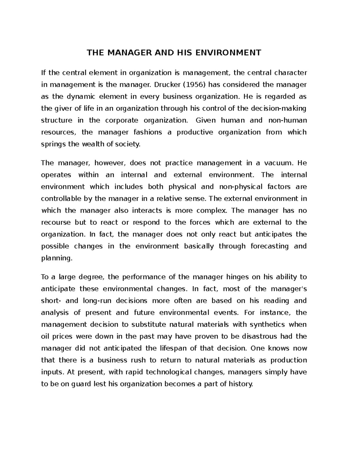 THE Manager AND HIS Environment - THE MANAGER AND HIS ENVIRONMENT If ...