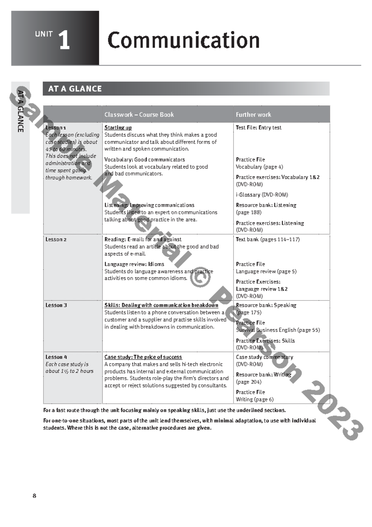 Market Leader Upint - Teacher's Resource Book - at a glance ...