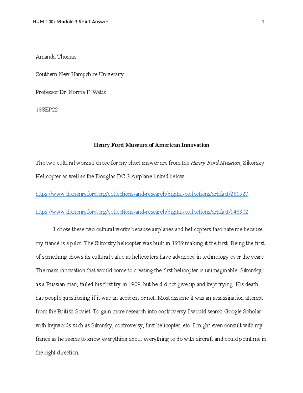 Hum 100 3-1 short answer - HUM 100: Module 3 Short Answer Amanda Thomas ...