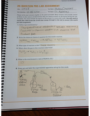 Experiment 1 - lab - CHE 111 L 20 QUESTIONS EXPERIMENT 1 MEASUREMENTS ...
