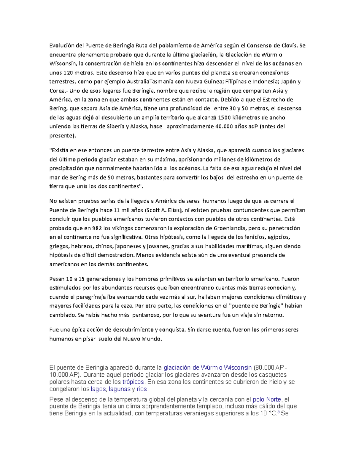 Evolución del Puente de Beringia Ruta del poblamiento de América según el Consenso de Clovis ...