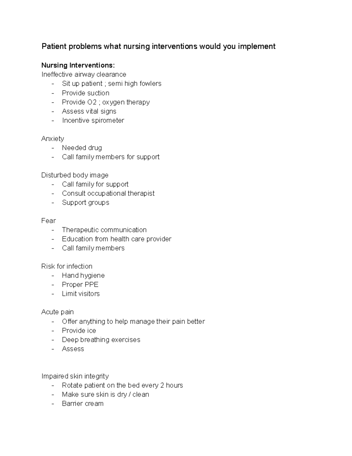 Week 9 active engagement from med surg 1 - Patient problems what ...