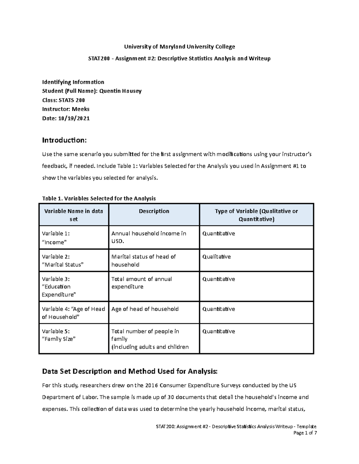 Hausey- Assignment 2 Descriptive Statistics Analysis and Writeup - University of Maryland ...