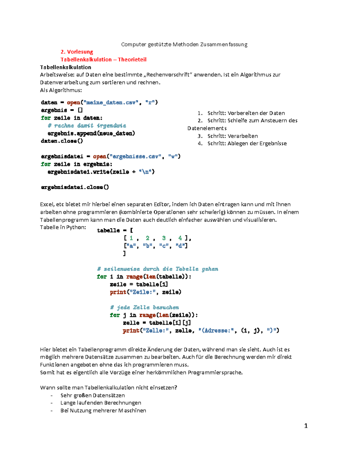 Zusammenfassung Computergestützte Methoden - Warning: TT: undefined function: 32 Warning: TT ...