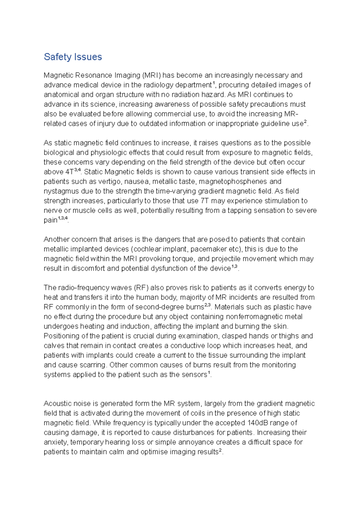 MDD assignment MRI Safety Issues Part - Safety Issues Magnetic ...