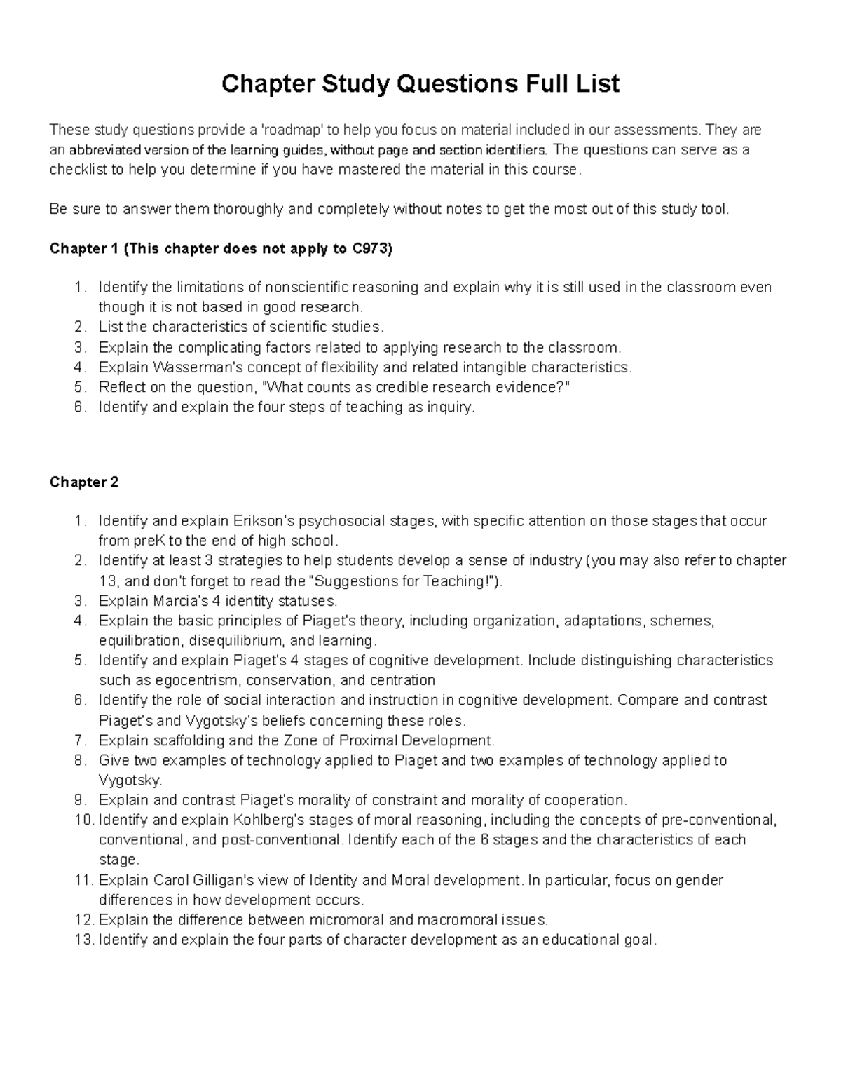 Chapter Study Questions Full List - They are an abbreviated version of ...