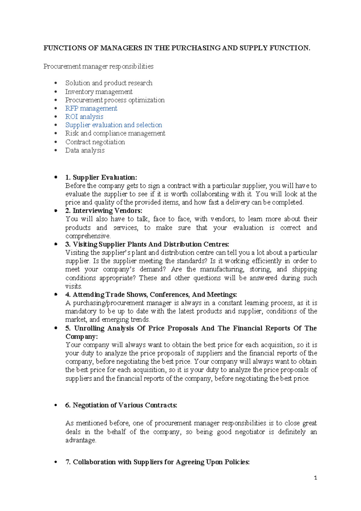 FUNCTIONS OF MANAGERS IN THE PURCHASING AND SUPPLY FUNCTION.docx ...