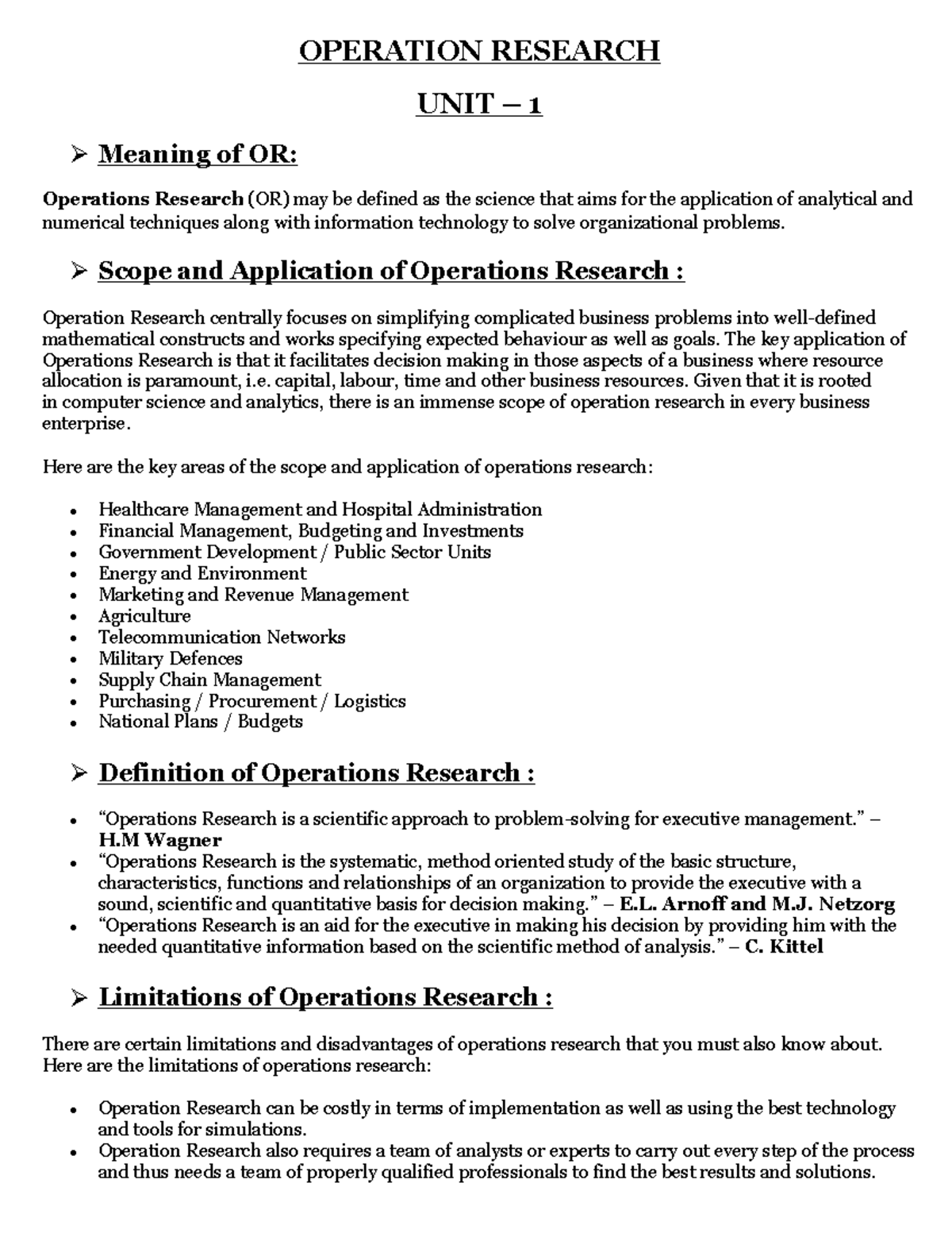 OR UNIT 1 - OPERATION RESEARCH UNIT – 1 Meaning of OR: Operations ...