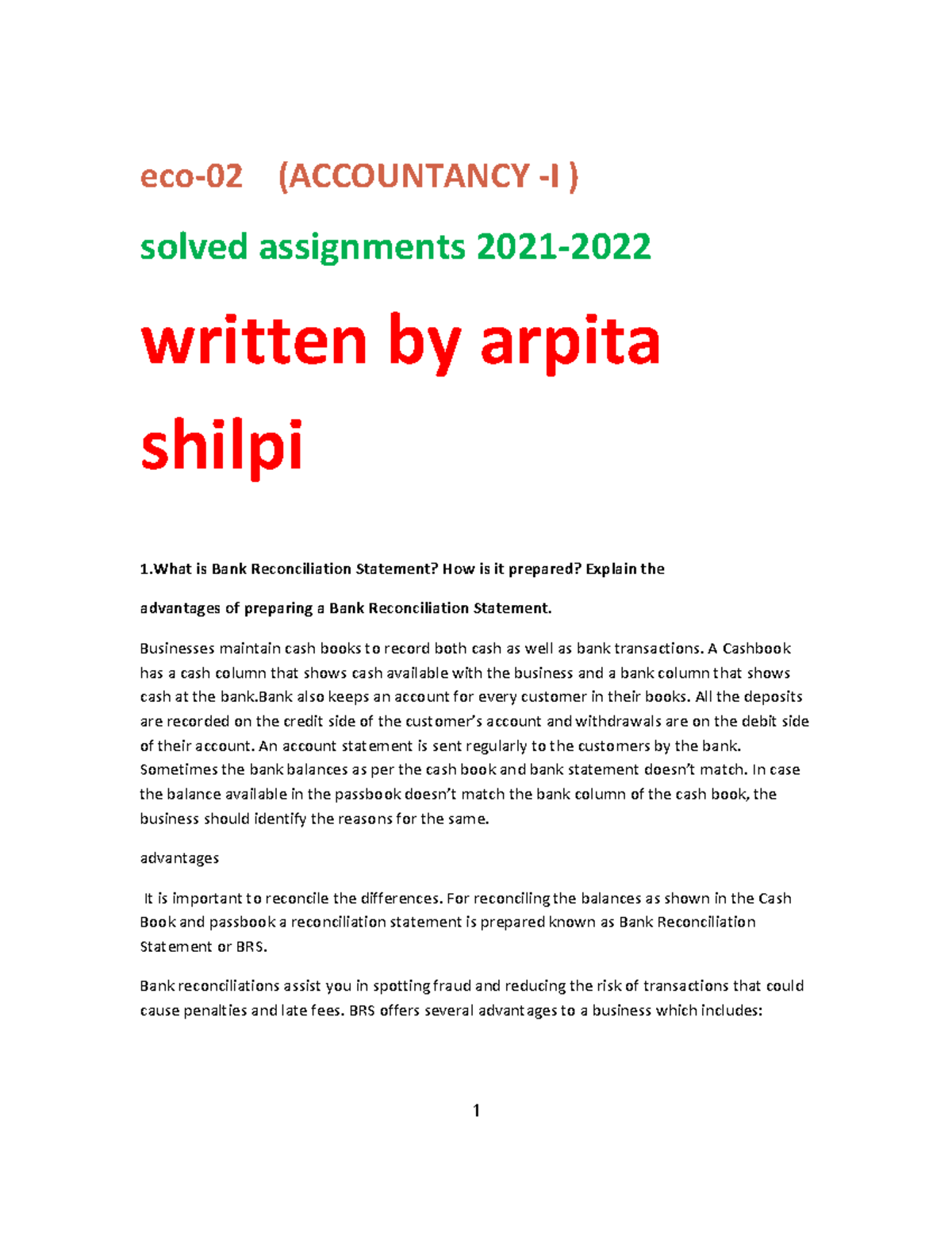 Eco-02 solved - summary description - eco-02 (ACCOUNTANCY -I ) solved ...