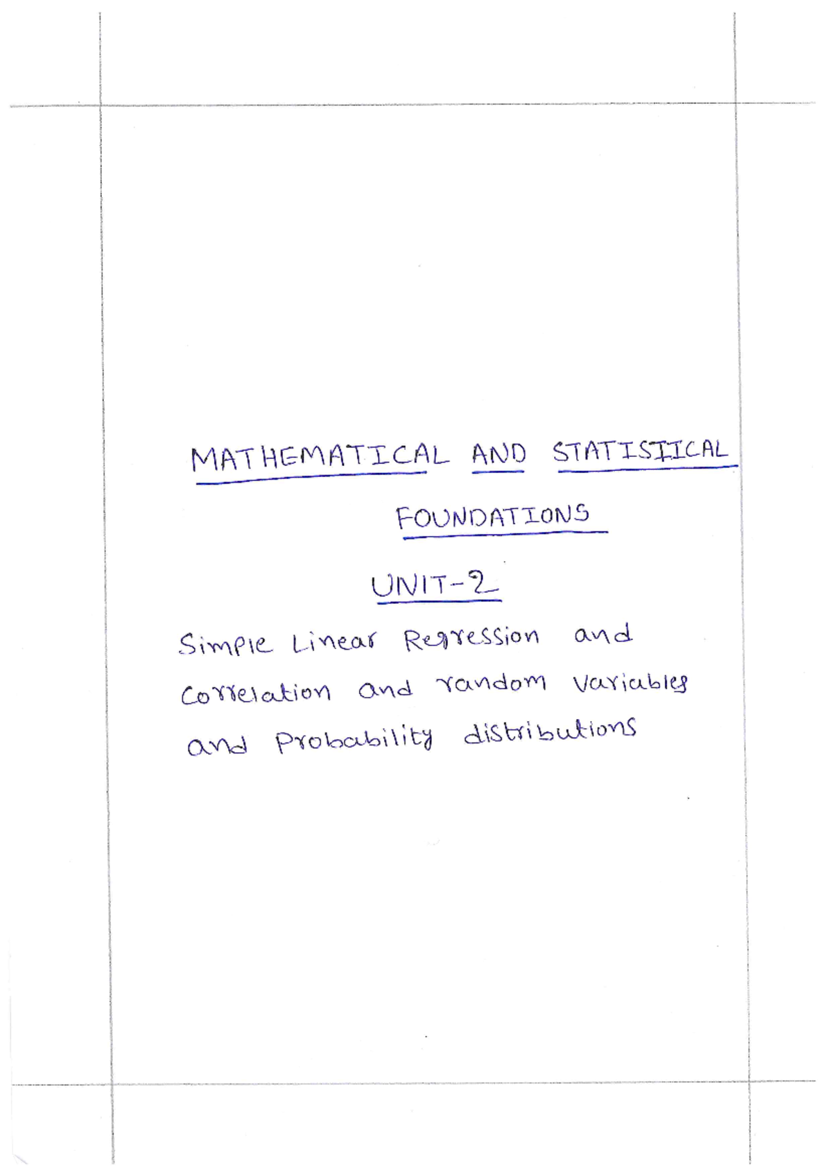 MSF UNIT-II - Mathematical Statistics and Foundations unit 2 linear ...