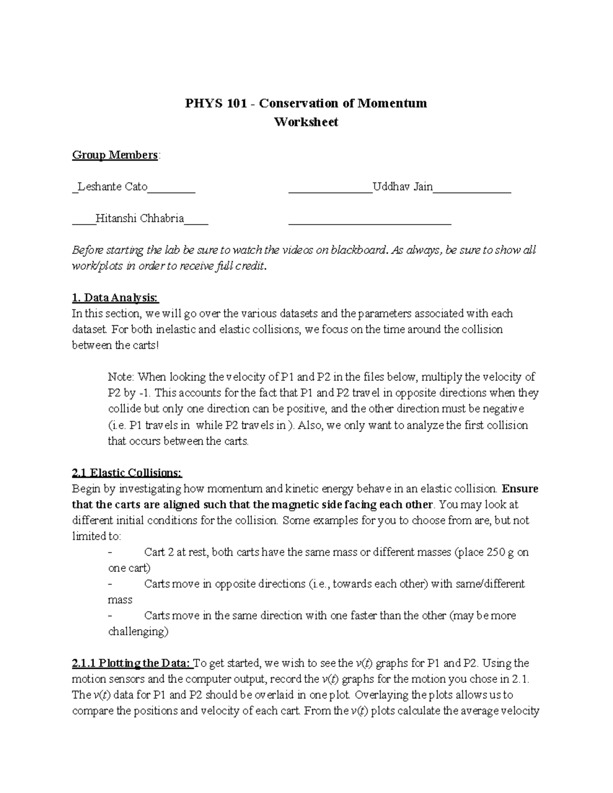 PHYS 101 - Conservation of Momentum - PHYS 101 - Conservation of ...