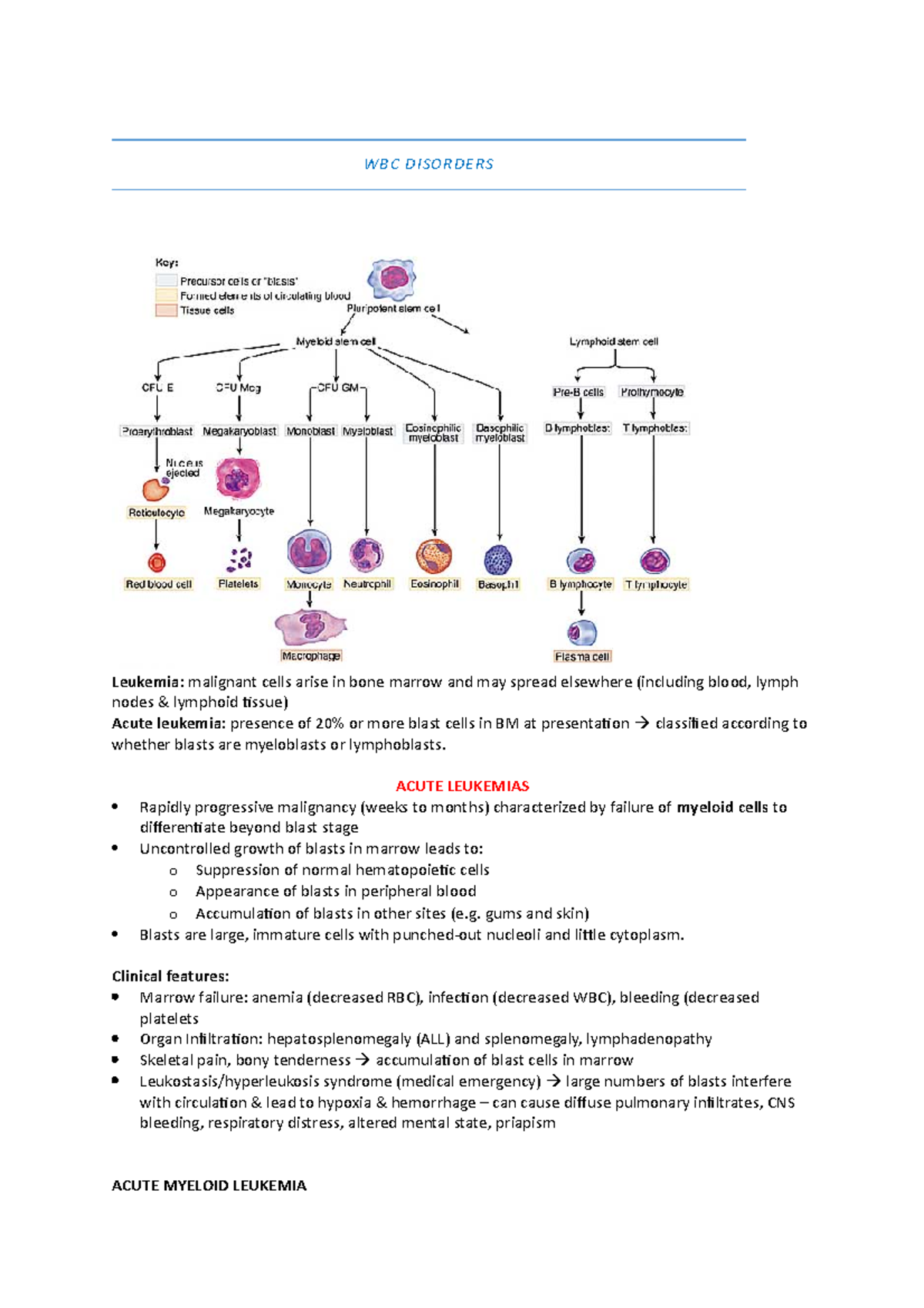 Summary - lecture 5 - Wbc disorders - WBC DISORDERS Leukemia: malignant ...