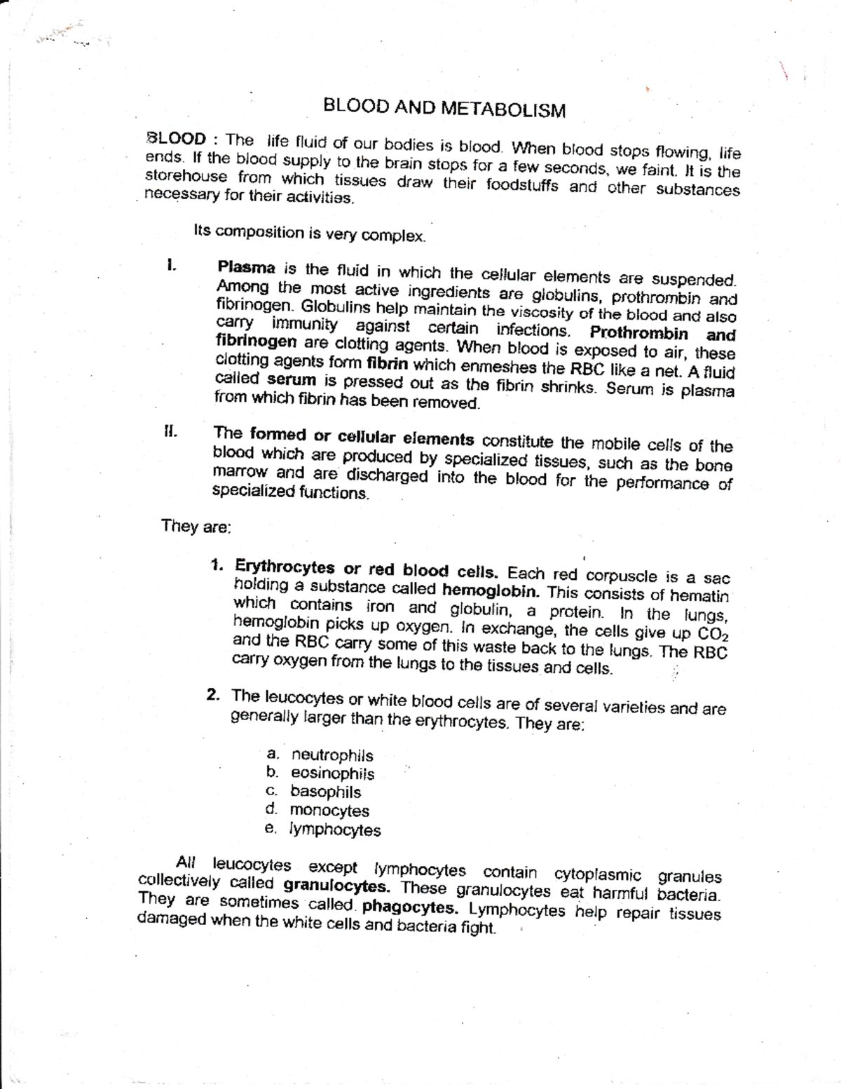 Blood AND Metabolism - key points reviewers - : BLooD AND METABoLtsM ...